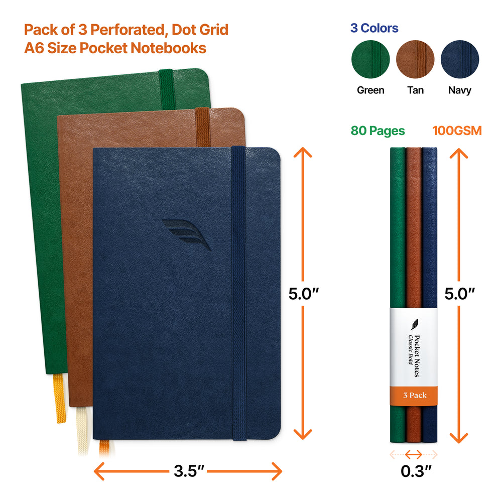 A6 Pocket Notebooks 3 Pack Dotted Mini Notebooks 3 5x5 5 Roterunner
