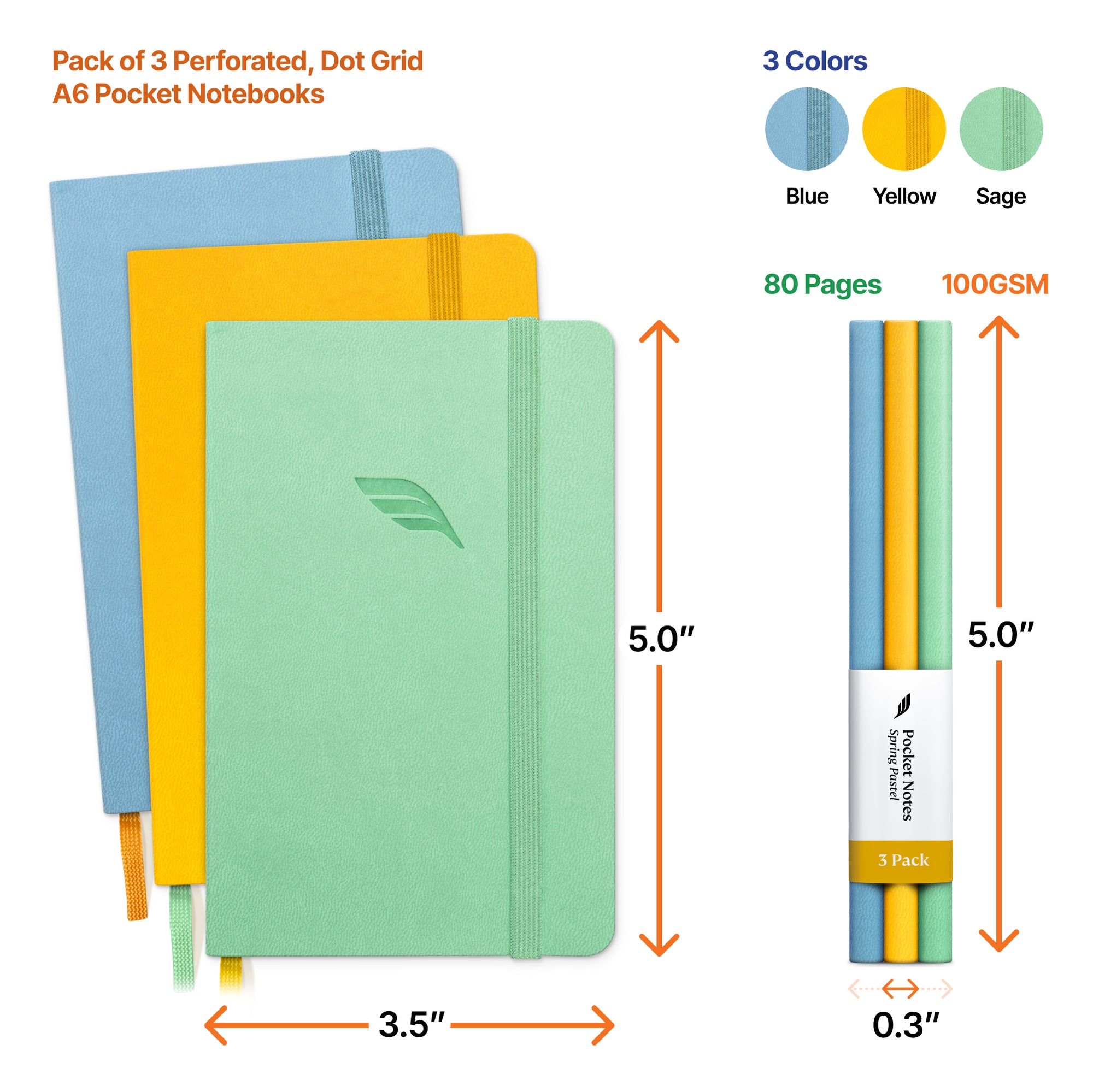 A6 Pocket Notebooks (3 Pack) – Dotted Mini Notebooks 3.5x5.5" | Roterunner