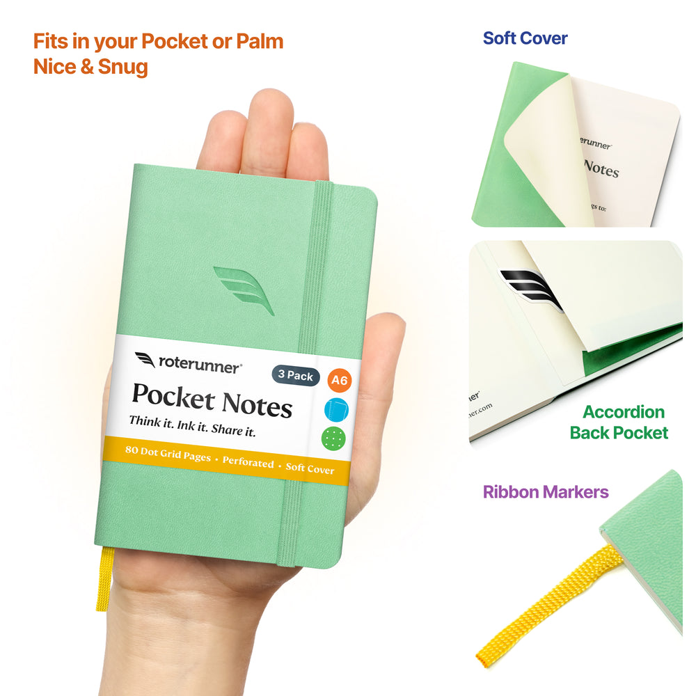 A6 Pocket Notebooks (3 Pack) – Dotted Mini Notebooks 3.5x5.5" | Roterunner